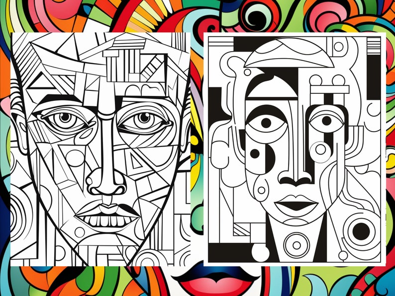 100 Abstract Faces Coloring Pages Adult and Kids Coloring Book, Learn ...