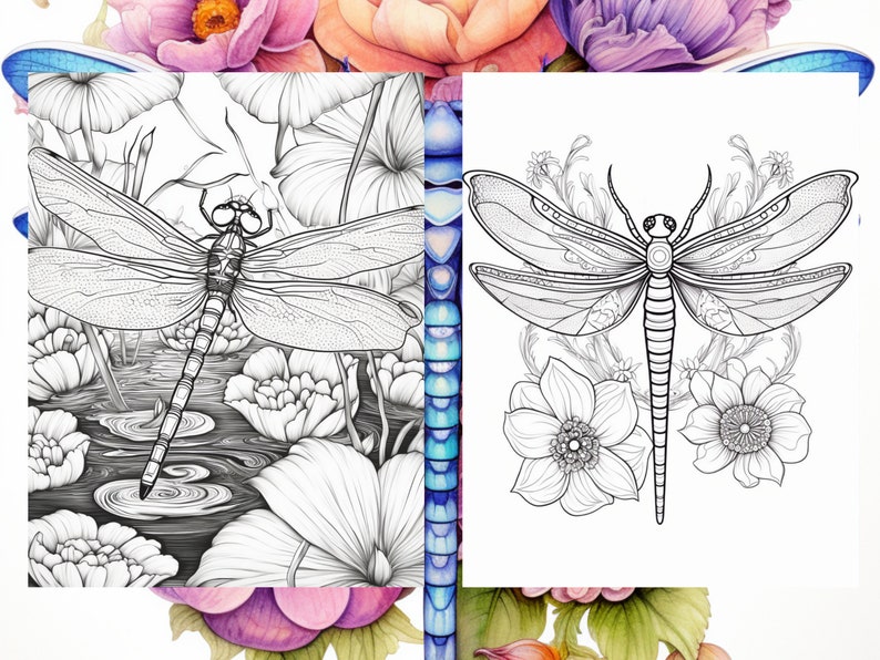 25 Floral Dragonfly Coloring Pages - Adult and Kids Coloring Book ...