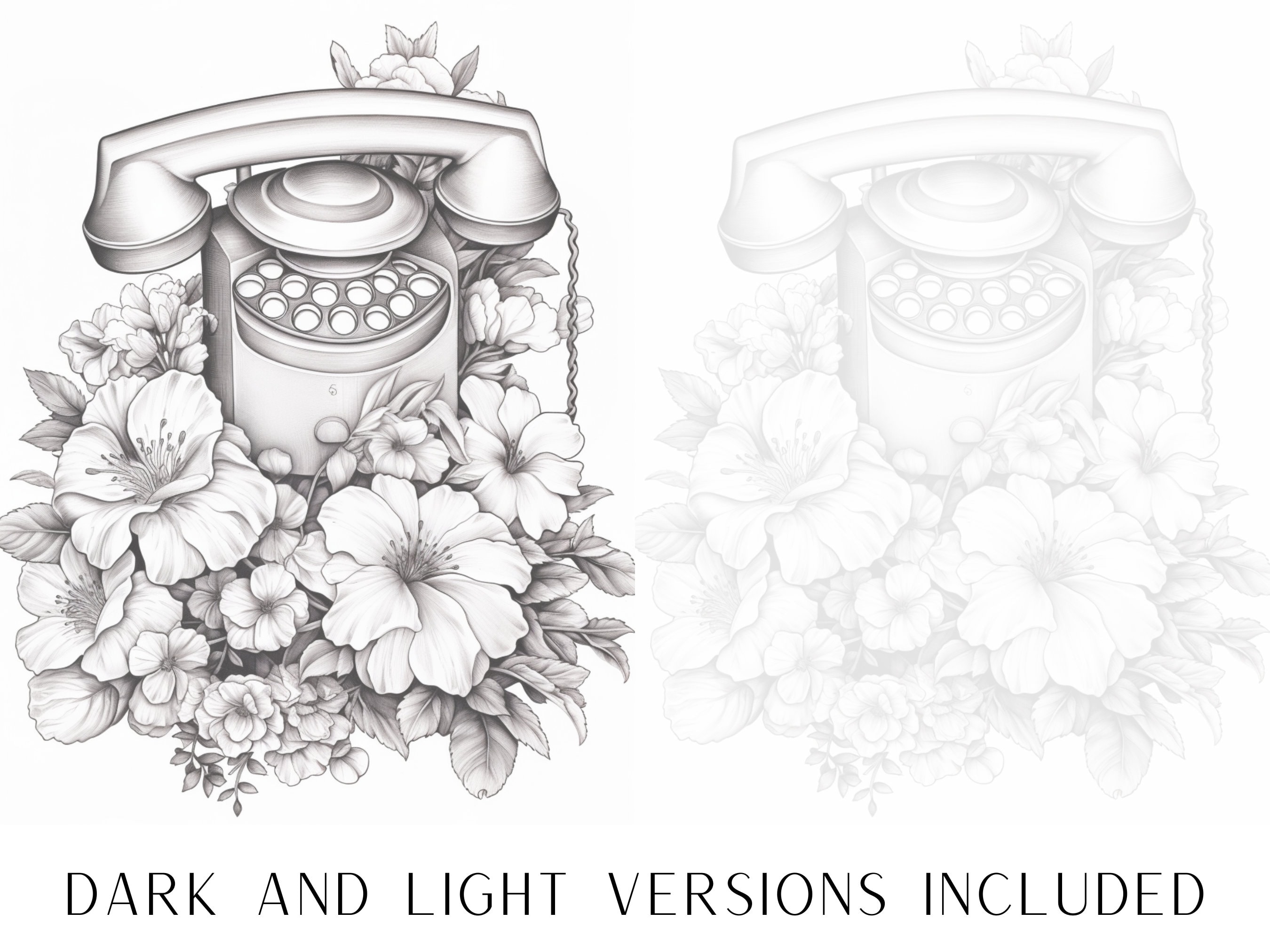50 Floral Vintage Item Coloring Pages - Adults Coloring Book, Greyscale ...