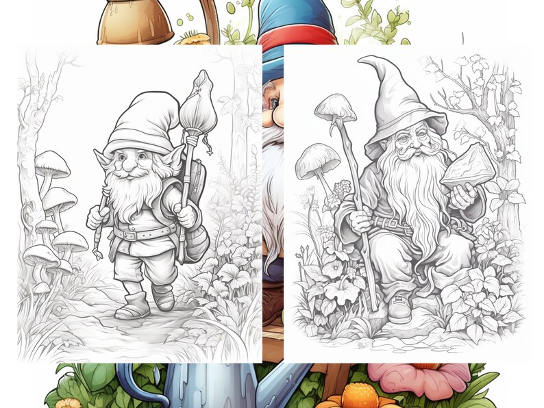25 Garden Gnome Coloring Pages Adult Coloring Book - Etsy