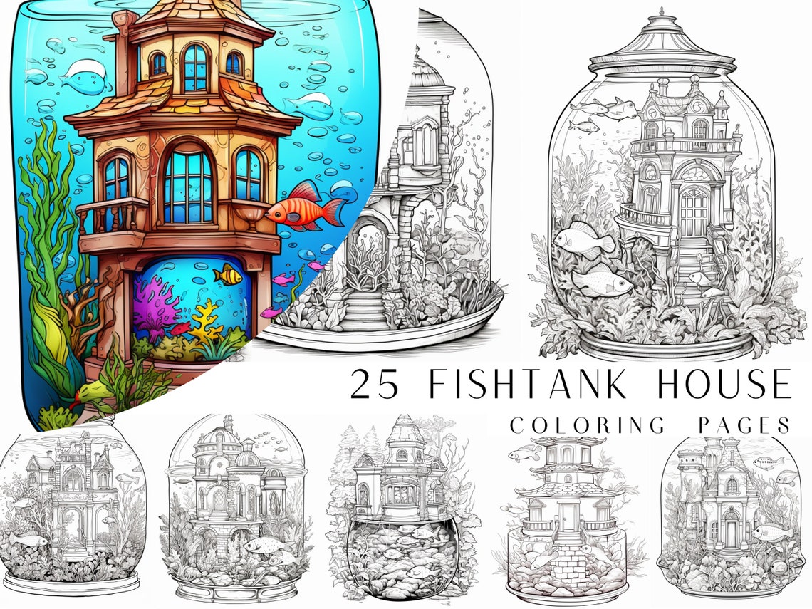 25 Fishtank House Coloring Pages Adults and Kids Coloring - Etsy