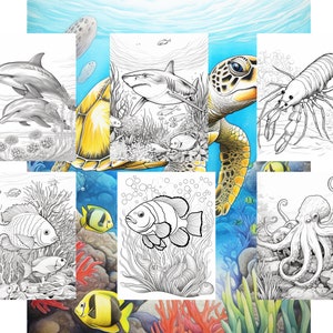 50 Sea Creature Coloring Pages - Adult and Kids Coloring Book, Ocean ...