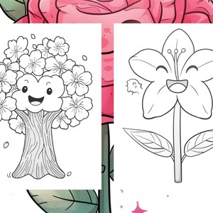 25 Cute Kawaii Flower Coloring Pages - Adult and Kids Coloring Book ...