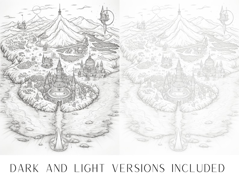 50 Fantasy Map Coloring Pages - Adult and Kids Coloring Book, Fantasy ...