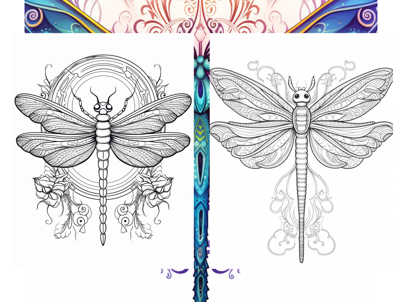 25 Dragonfly Coloring Pages Adults Coloring Book, Greyscale, Digital ...