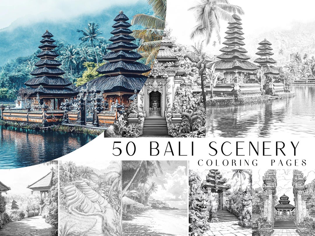 50 Bali Scenery Coloring Pages - Adult and Kids Coloring Book, Realism ...