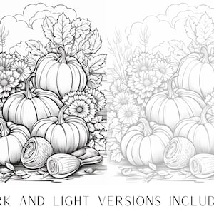 50 Autumn Coloring Pages - Kids and Adult Coloring Book, Grayscale ...
