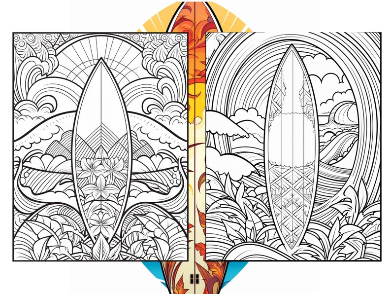 50 Patterned Surfboard Coloring Pages - Adults and Kids Coloring Book ...