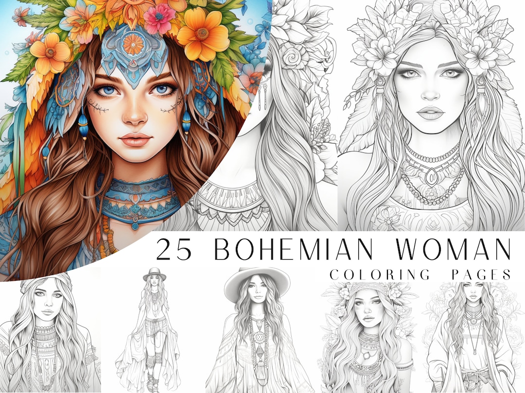 25 Bohemian Woman Coloring Pages - Adults and Kids Coloring Book ...
