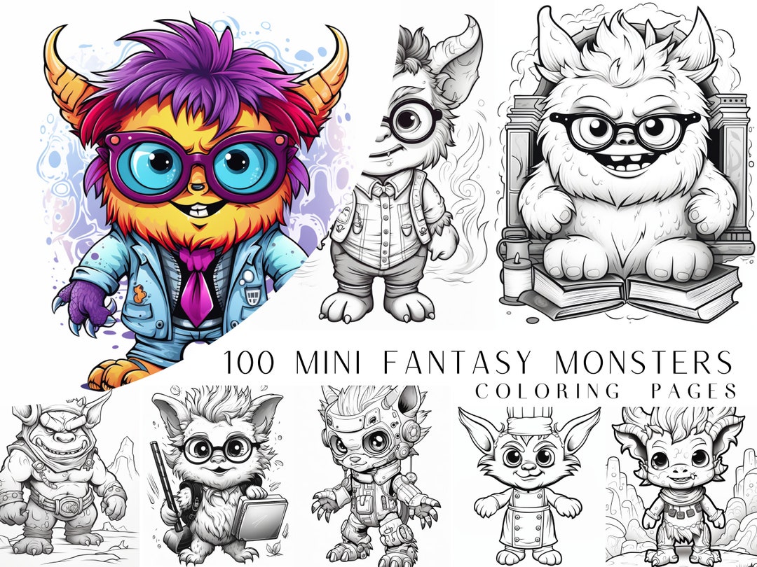 100 Mini Fantasy Monster Coloring Pages - Adult and Kids Coloring Book ...