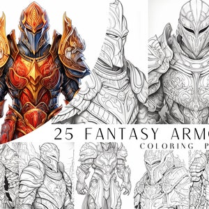 25 Fantasy Armor Coloring Pages Adult and Kids Coloring Book, Fantasy ...