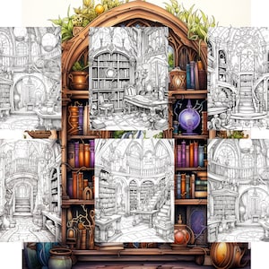 50 Enchanted Library Coloring Pages - Adult and Kids Coloring Book ...