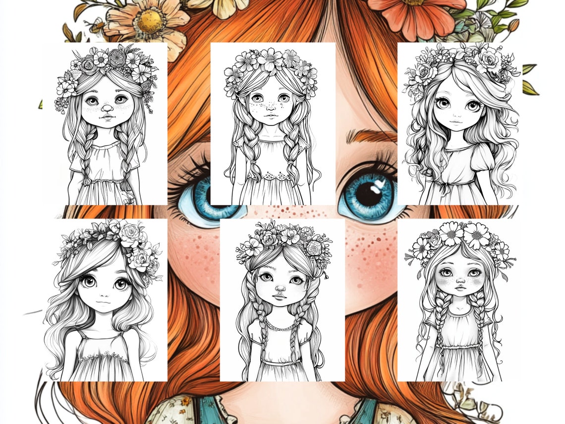 75 Flower Crowned Fiction Girls Coloring Pages - Printable File, Adult ...