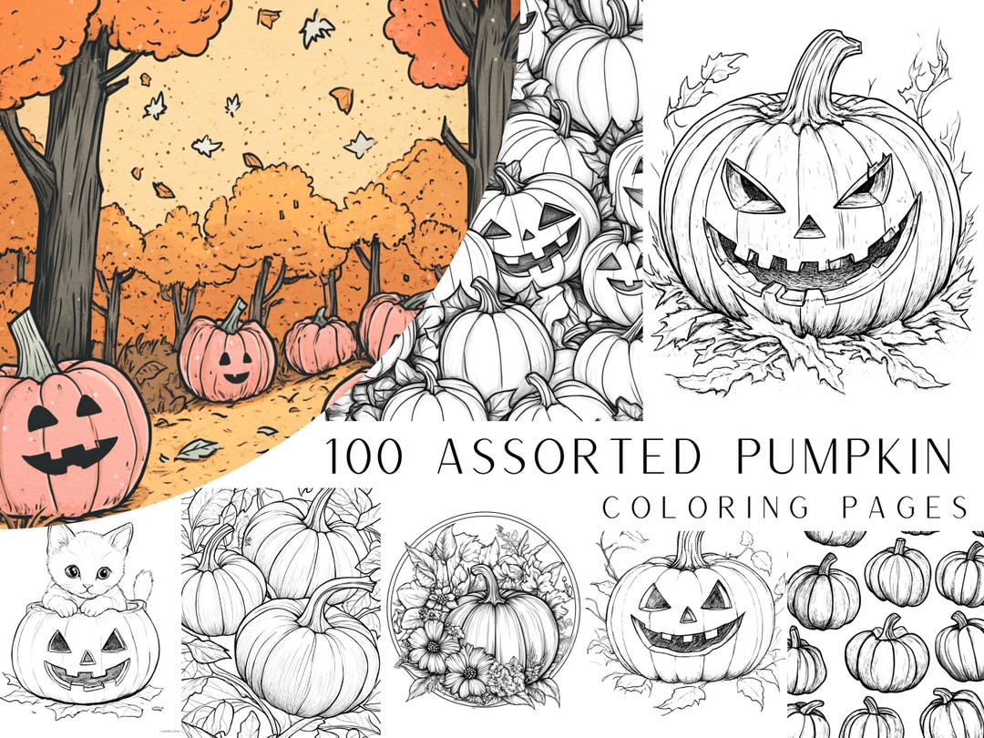 100 Assorted Pumpkin Coloring Pages - Autumn, Fall, Halloween ...