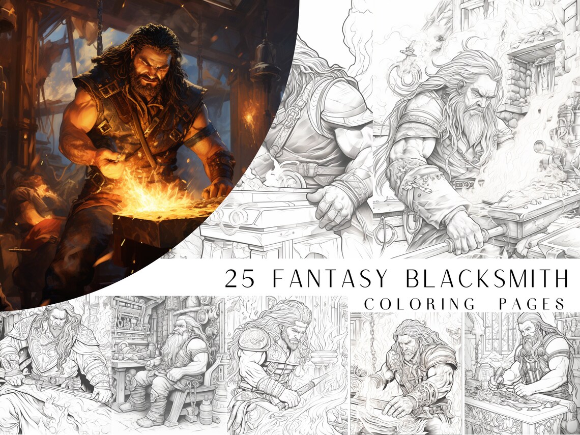 25 Fantasy Blacksmith Coloring Pages - Adult and Kids Coloring Book ...