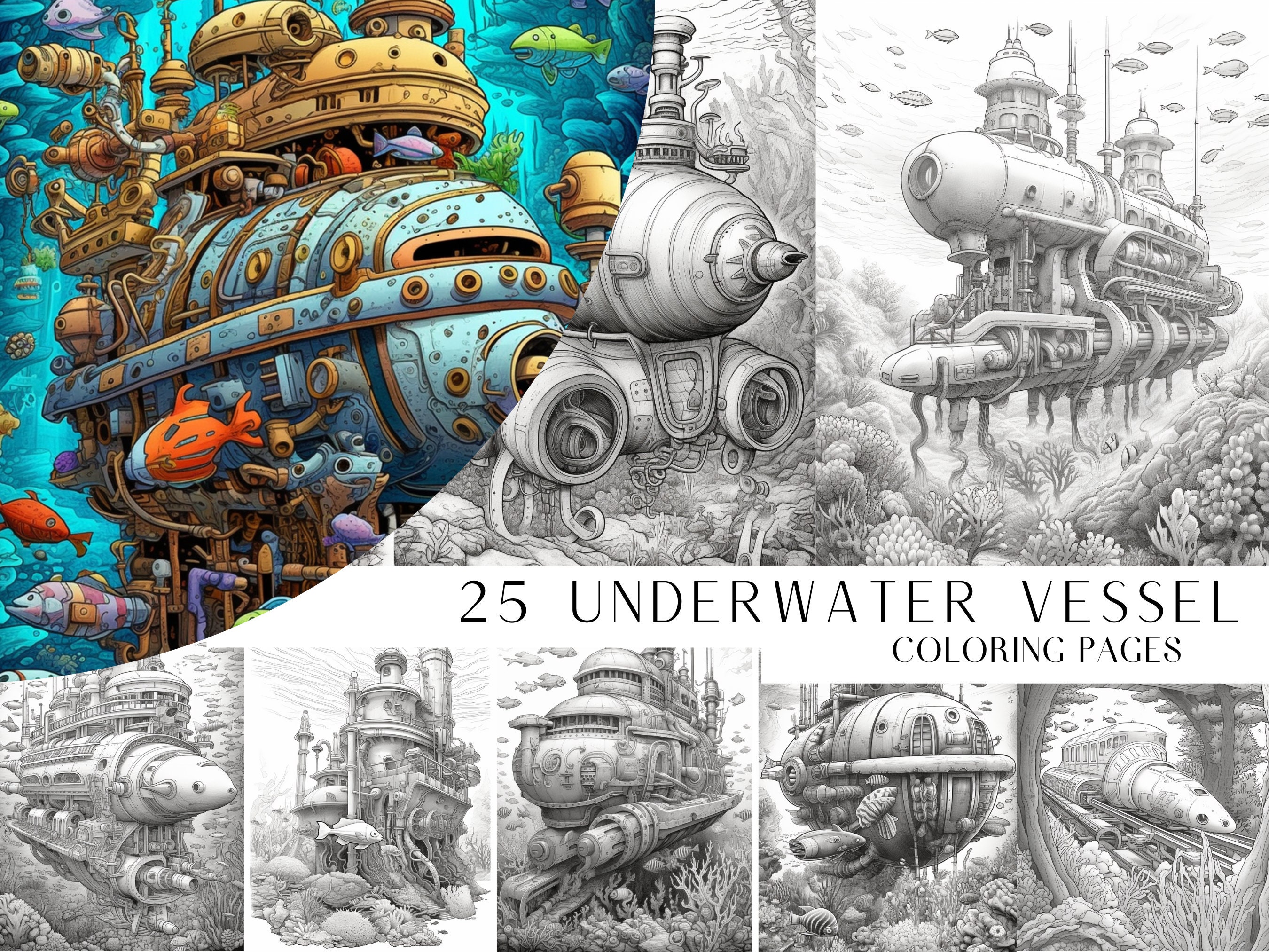 25 Underwater Vessel Coloring Pages Kids and Adults Coloring Book ...