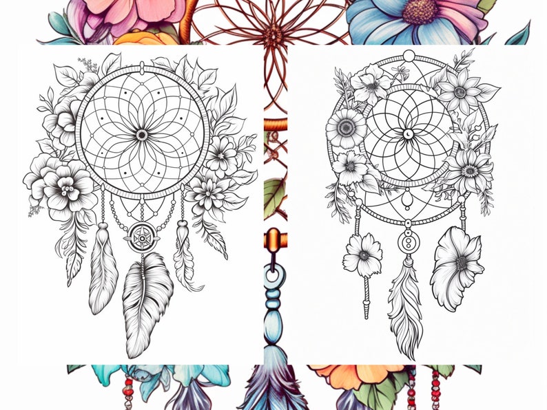 25 Floral Dream Catcher Coloring Pages - Adults and Kids Coloring Book ...