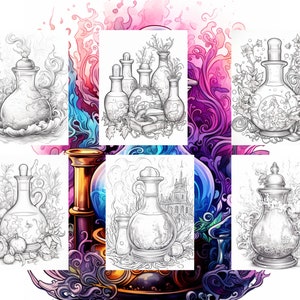 50 Magic Potion Coloring Pages - Adult and Kids Coloring Book, Fantasy ...