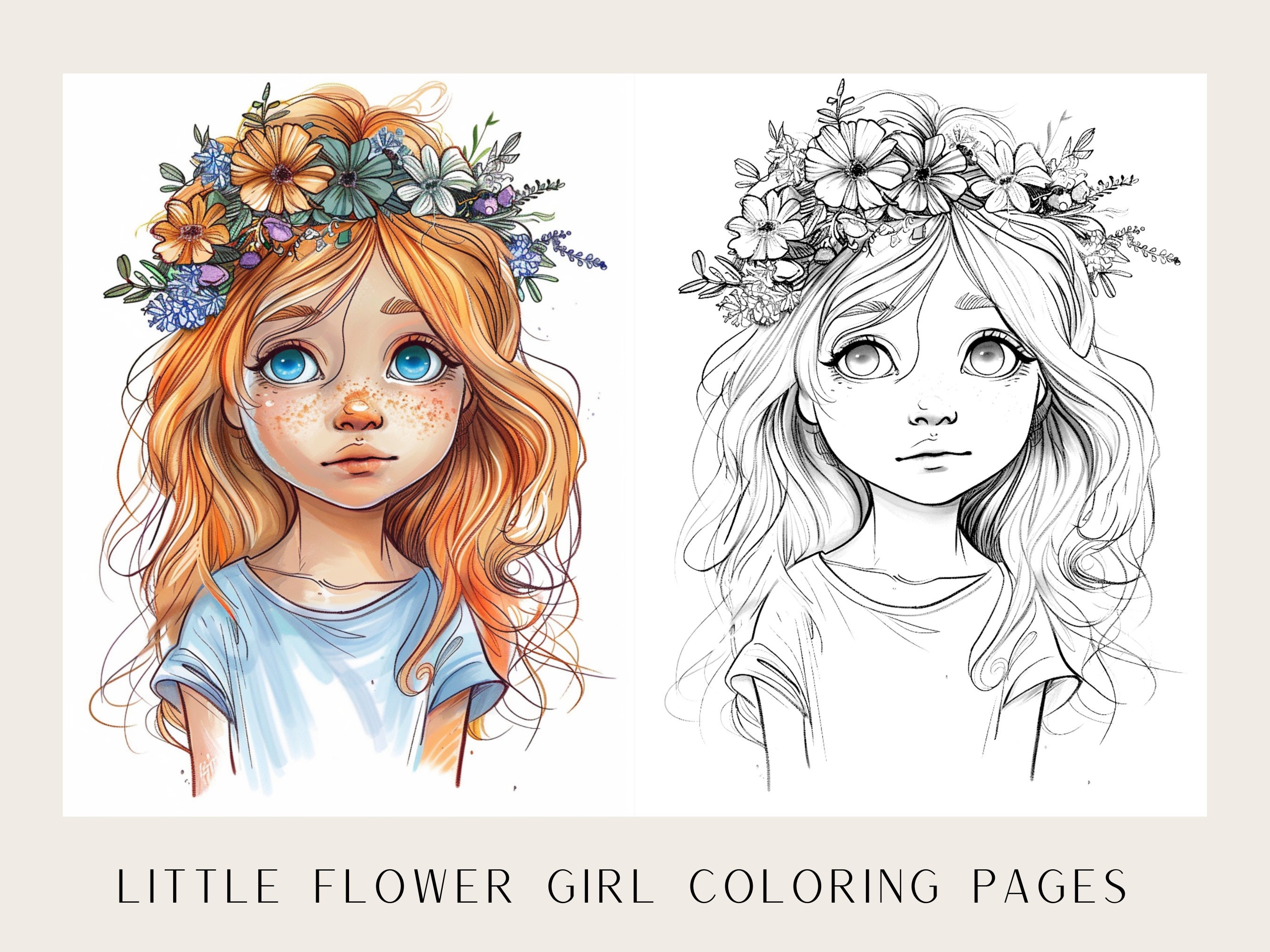75 Little Flower Girl Coloring Pages - Instant PDF Download, Printable ...