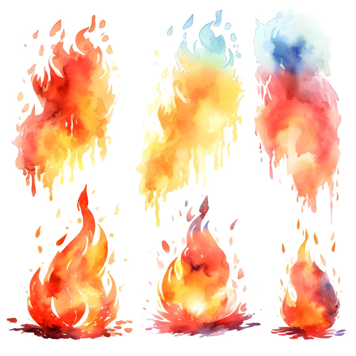 34 Fire & Flames Watercolor Texture Clipart Digital Pack - Etsy