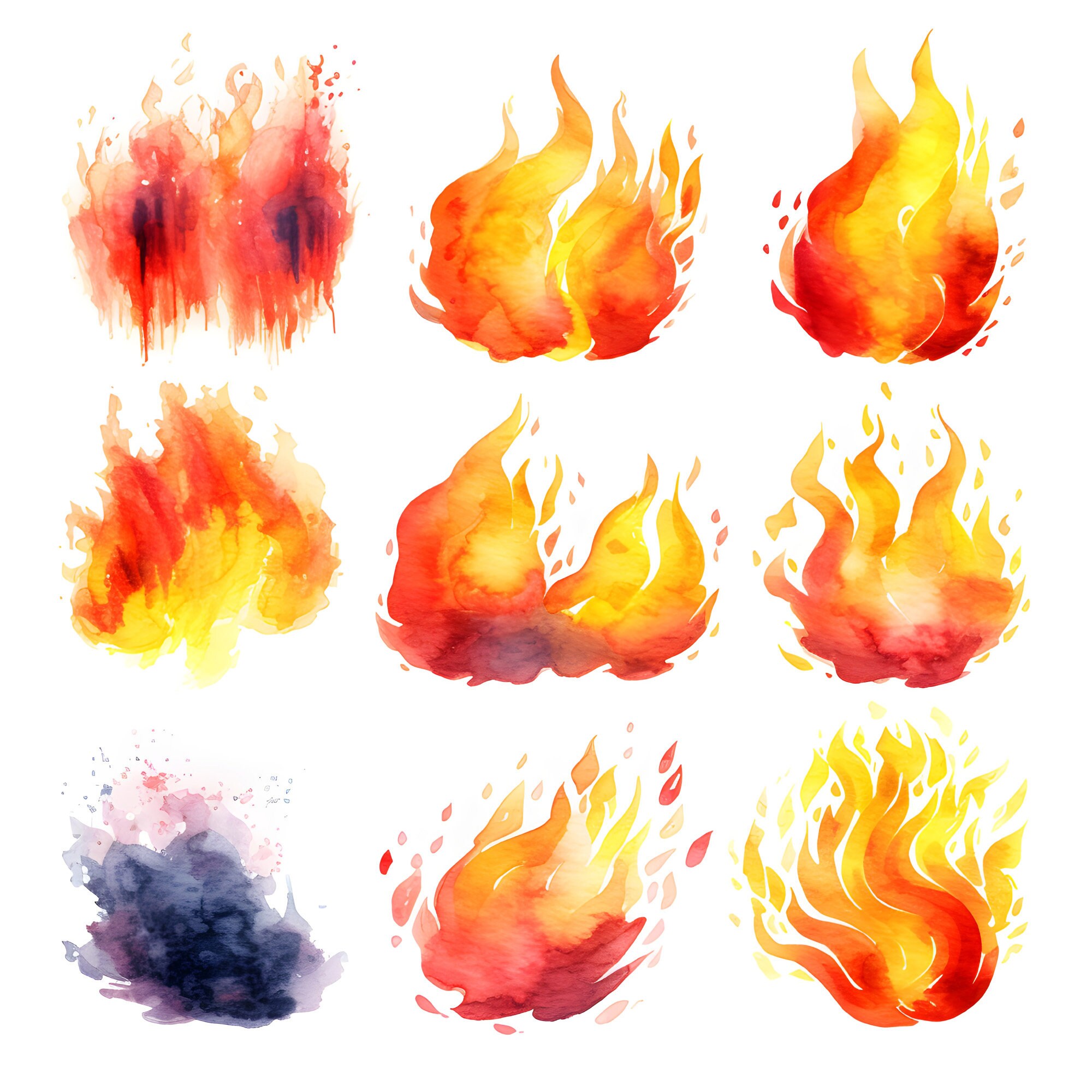 34 Fire & Flames Watercolor Texture Clipart Digital Pack - Etsy