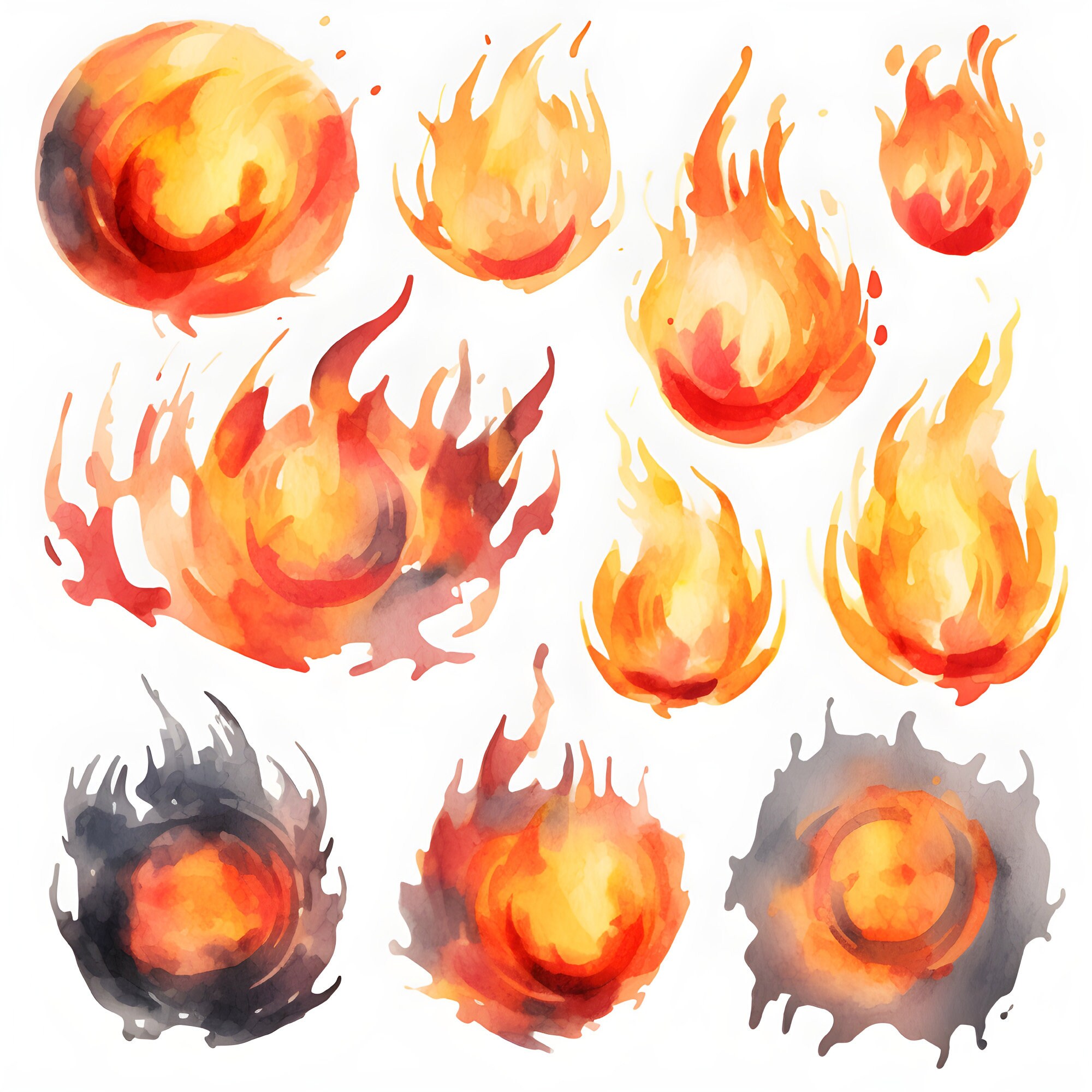 34 Fire & Flames Watercolor Texture Clipart Digital Pack - Etsy