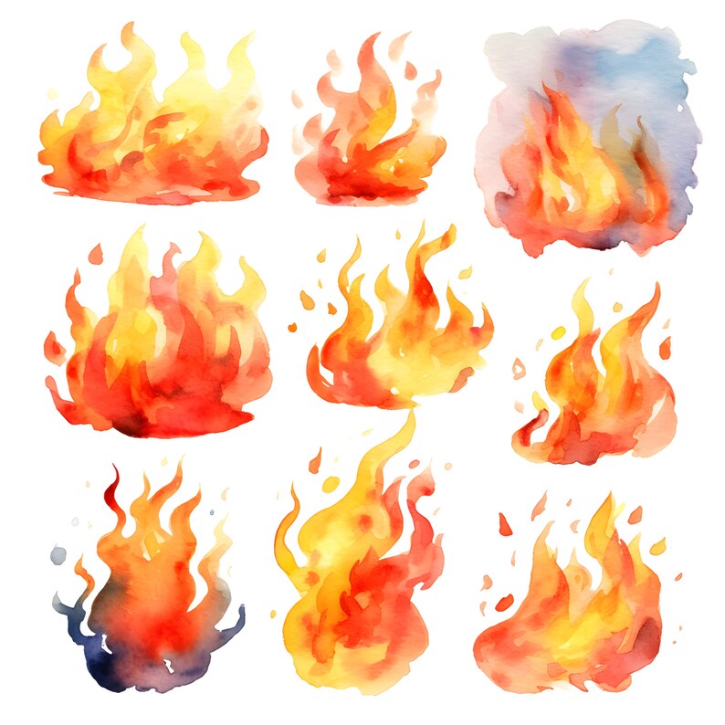 34 Fire & Flames Watercolor Texture Clipart Digital Pack - Etsy