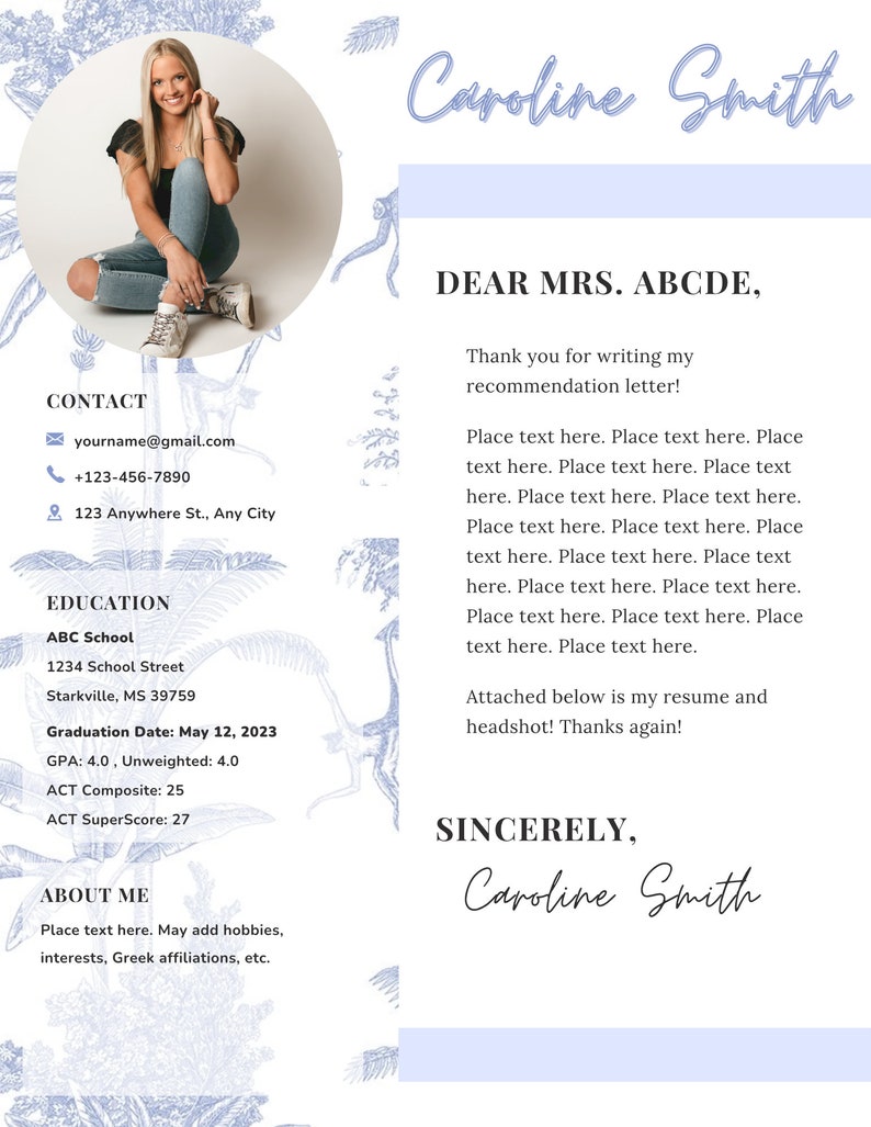 Sorority Resume Template! Customizable Blue Rush/recruitment Resume ...