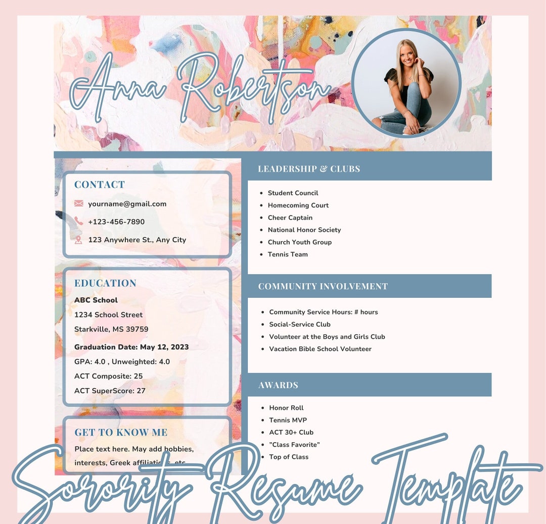 Sorority Resume Template! Abstract Pattern Rush/recruitment Resume ...