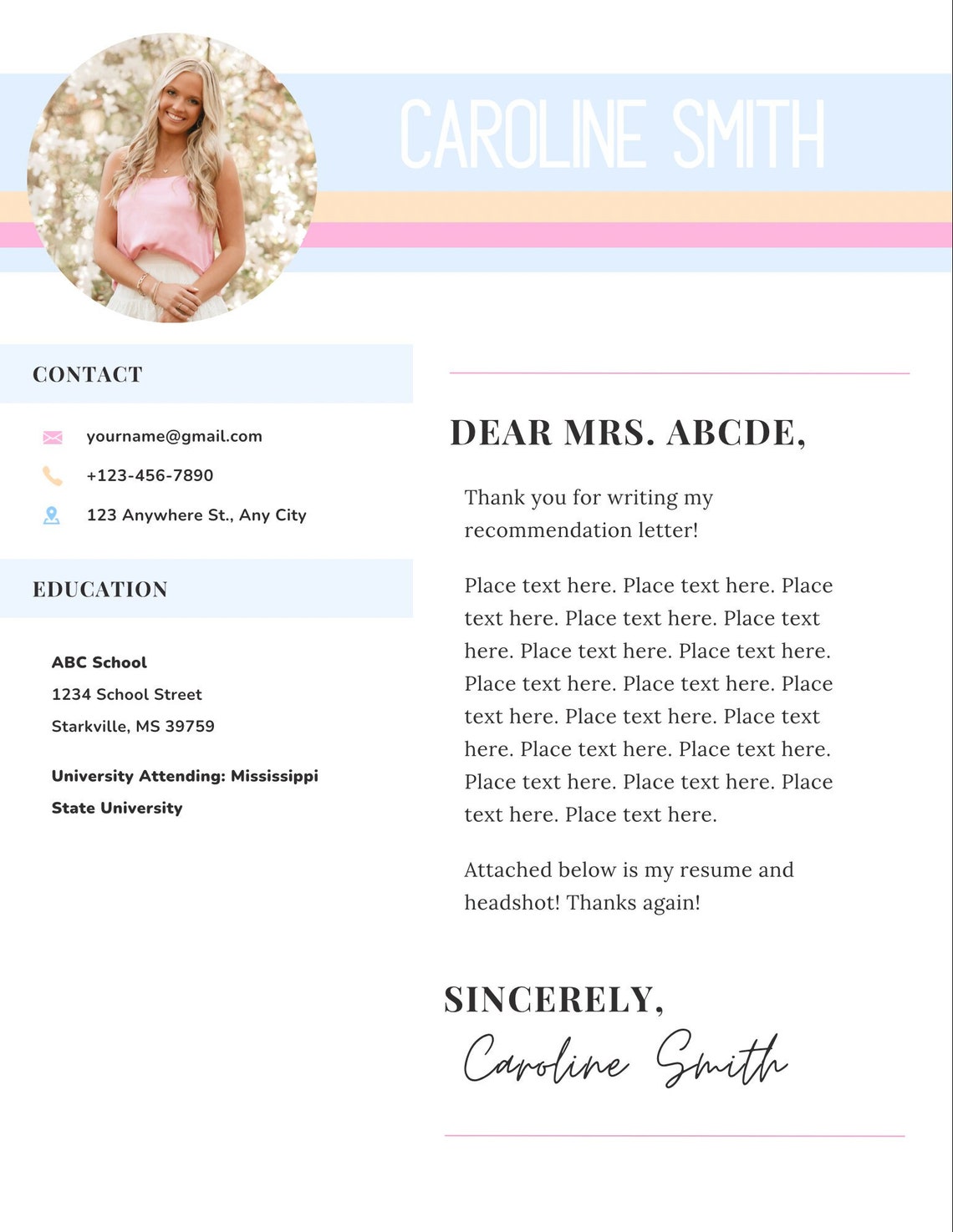 Sorority Resume Template! Blue and Pink Rush/recruitment Resume ...