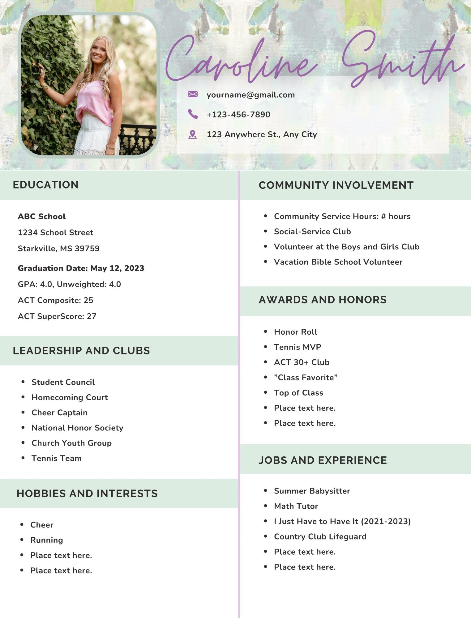 Sorority Resume Template! Blue Watercolor Pattern Rush/recruitment ...