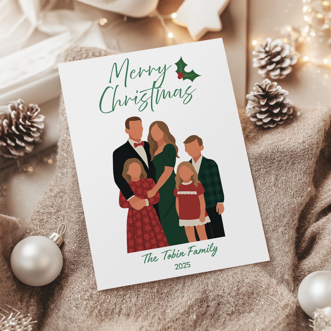 Custom Family Faceless Art Christmas Card (digital or Printed) - Etsy