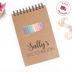Custom Drawing Sketchbook With 12 Coloring Pencils, Personalized Gift ...