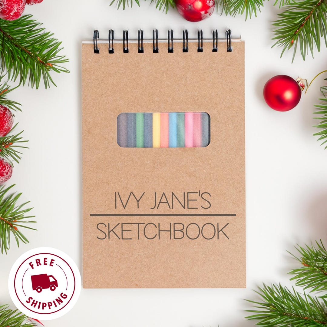 Custom Drawing Sketchbook With 12 Coloring Pencils, Personalized Gift ...
