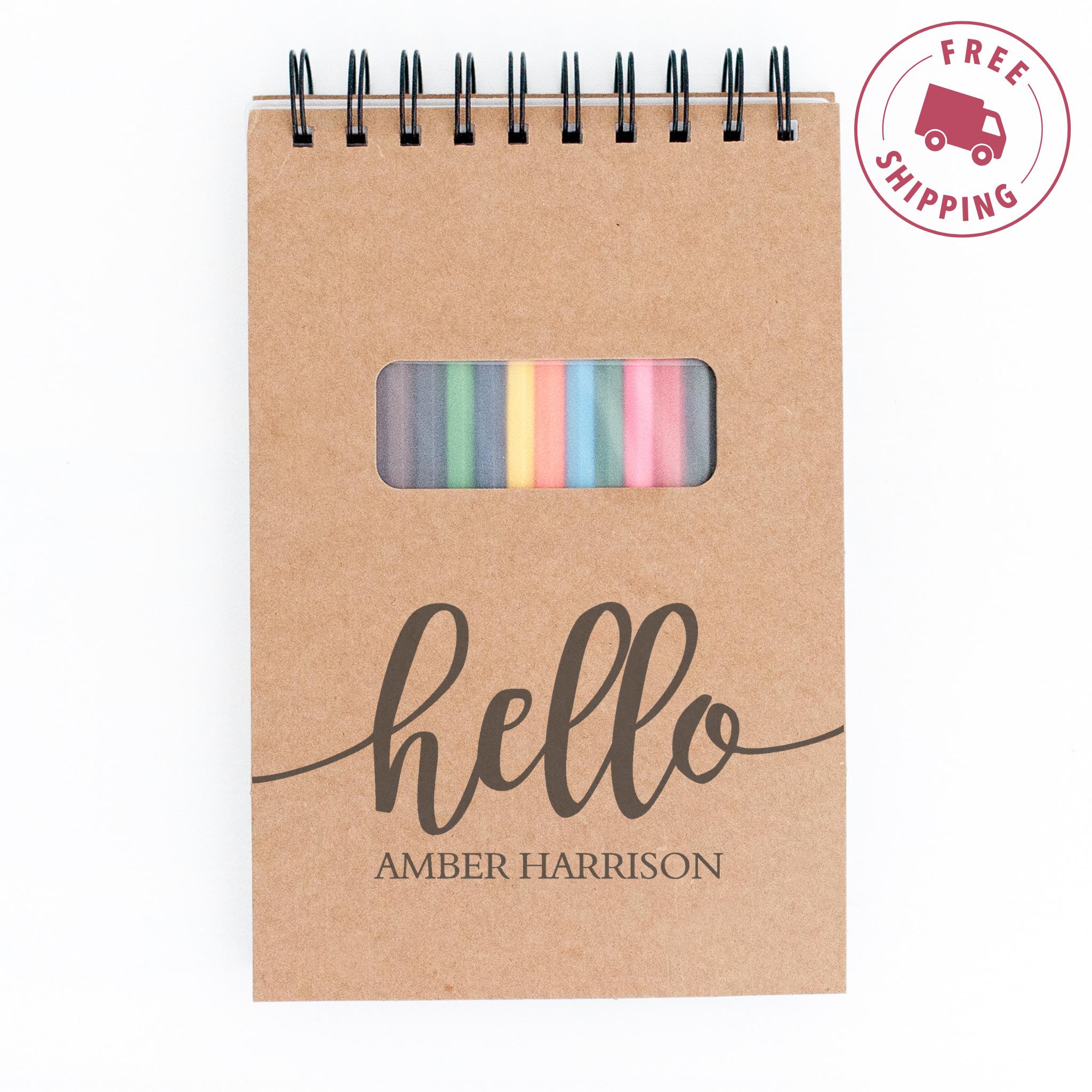 Custom Drawing Sketchbook With 12 Coloring Pencils, Personalized Gift ...