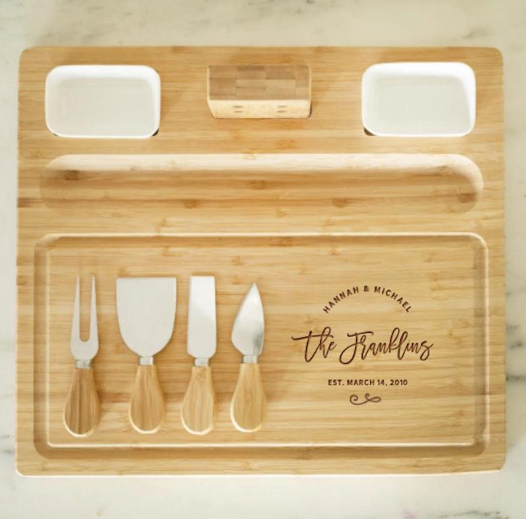 Personalized Cheese Board Set With Knives - Custom Charcuterie Board ...