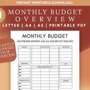 Monthly Budget Printable, Simple Budget Tracker PDF Instant Download ...