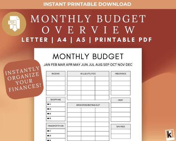 Monthly Budget Printable Simple Budget Tracker PDF Instant - Etsy