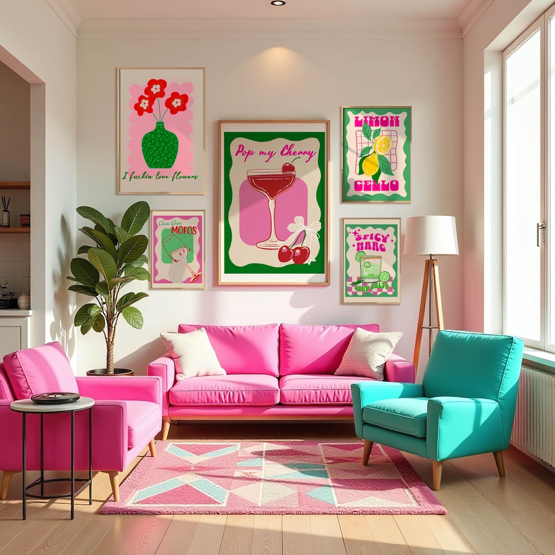 Cheeky Pop-art Set of 5 Prints, Retro Posters, Retro Wall Art Set, 4 ...