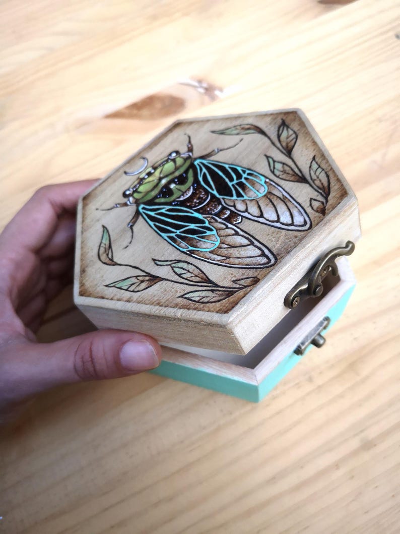 Pyrographic Wooden Box With Insects – Handmade Entomological Art ...