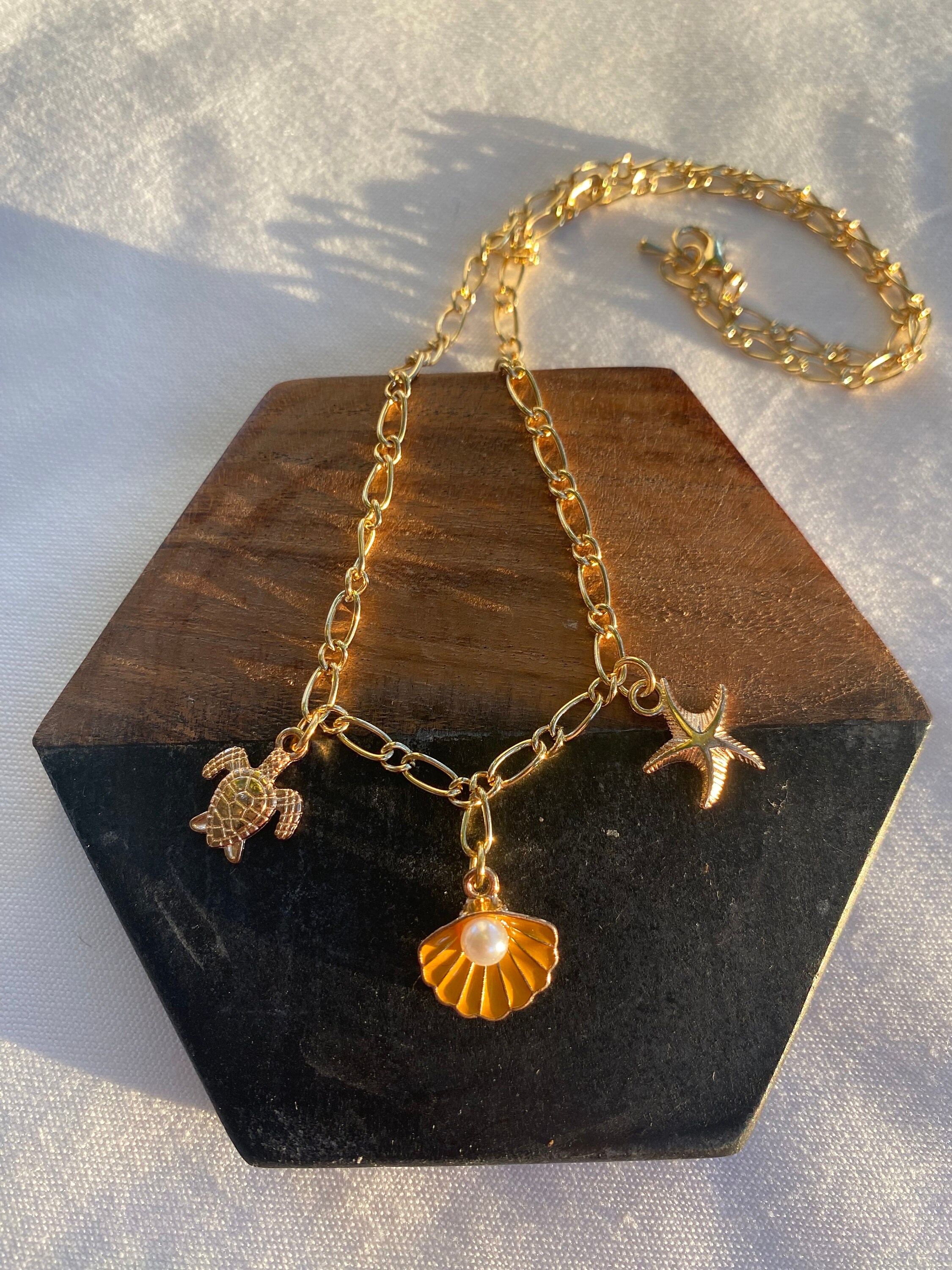 Beach Theme Gold Charm Necklace - Etsy