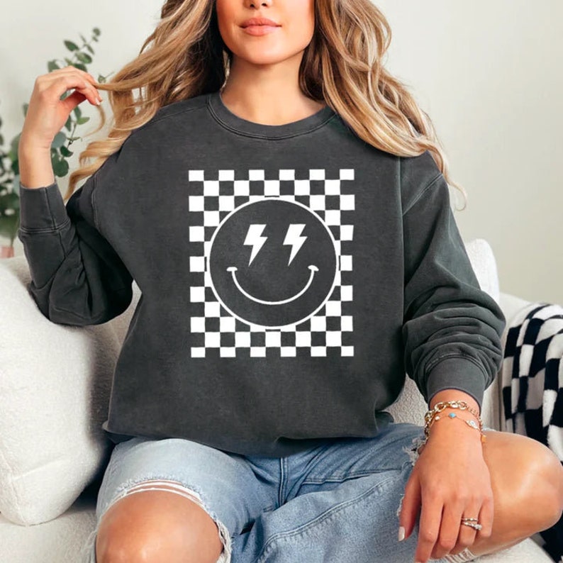 Checkered Smiley Face Graphic Tee: Spread Joy With Style and Smiles ...