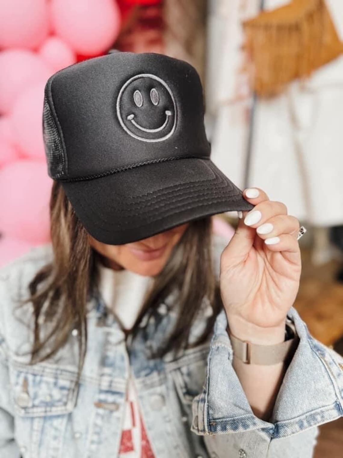 Smiley Trucker Hat, Snapback Trucker Hat, Embroidered Trucker Hat - Etsy