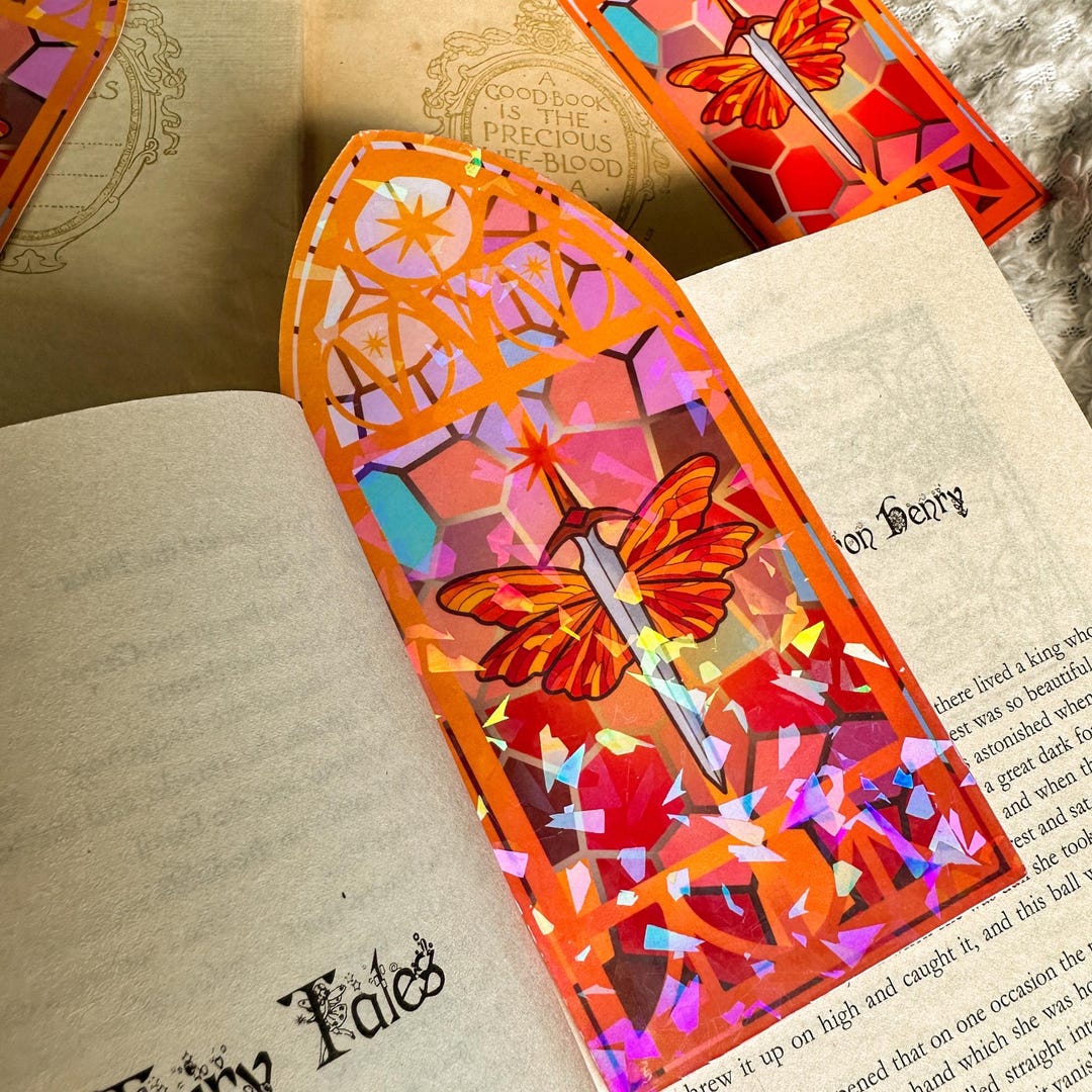 Fantasy Sword Stained Glass Goth Window Bookmark Sparkly Pagemarker ...
