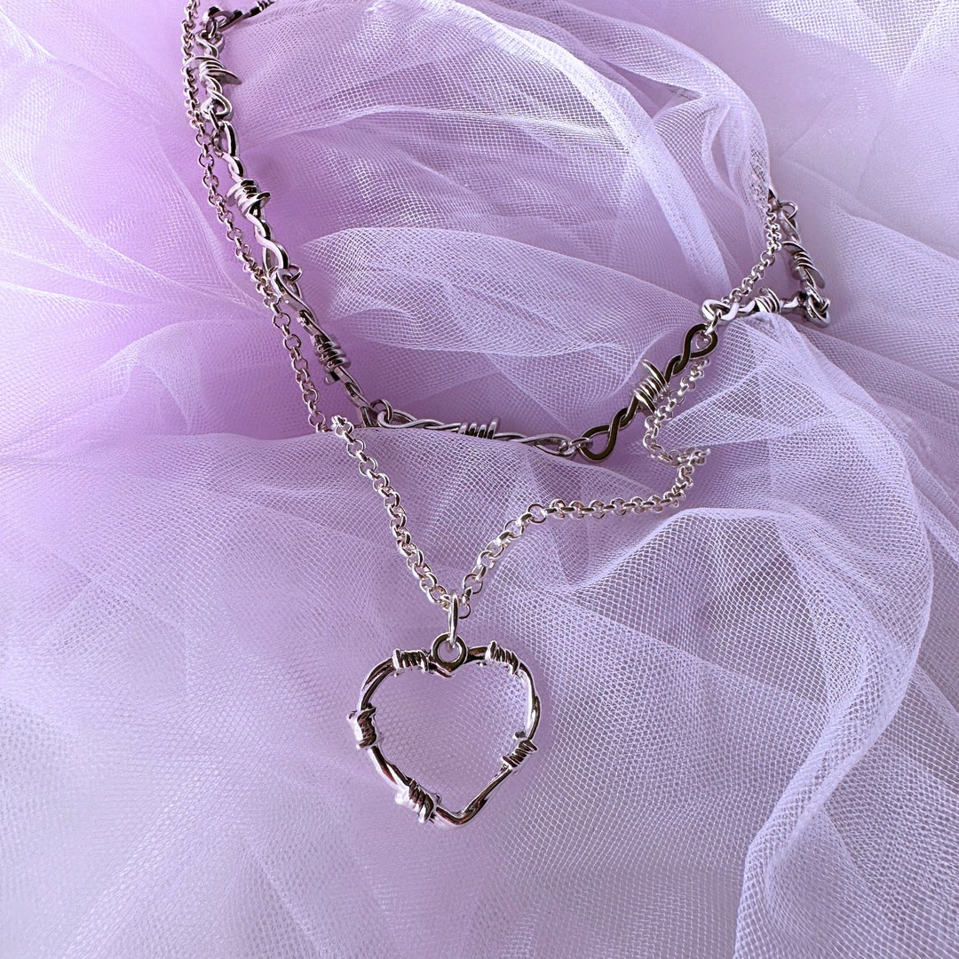 Barbed Wire Heart Necklace Spiky Heart Alternative Punk Goth Unique ...
