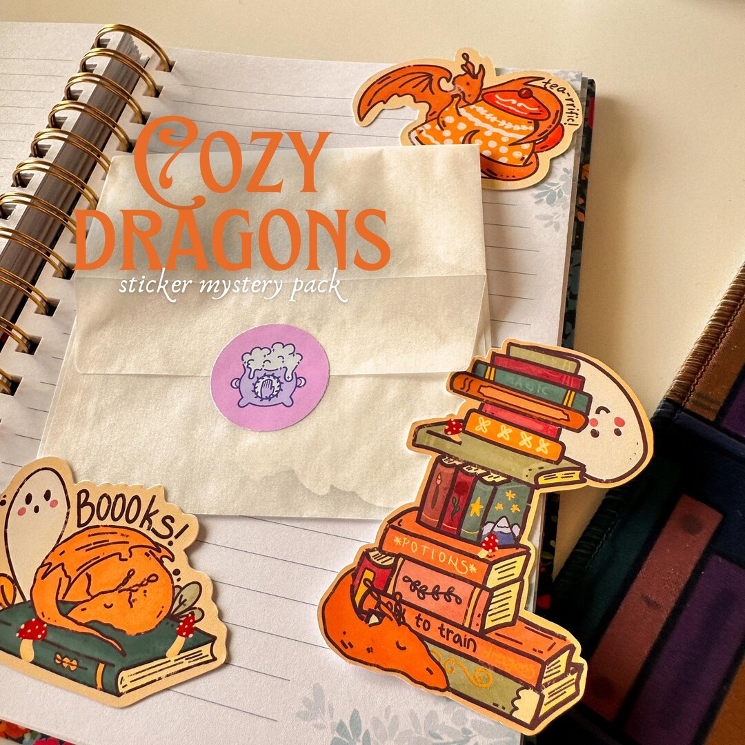 Cozy Dragons Mystery Sticker Pack Autumn Cottagecore Ghost Books ...