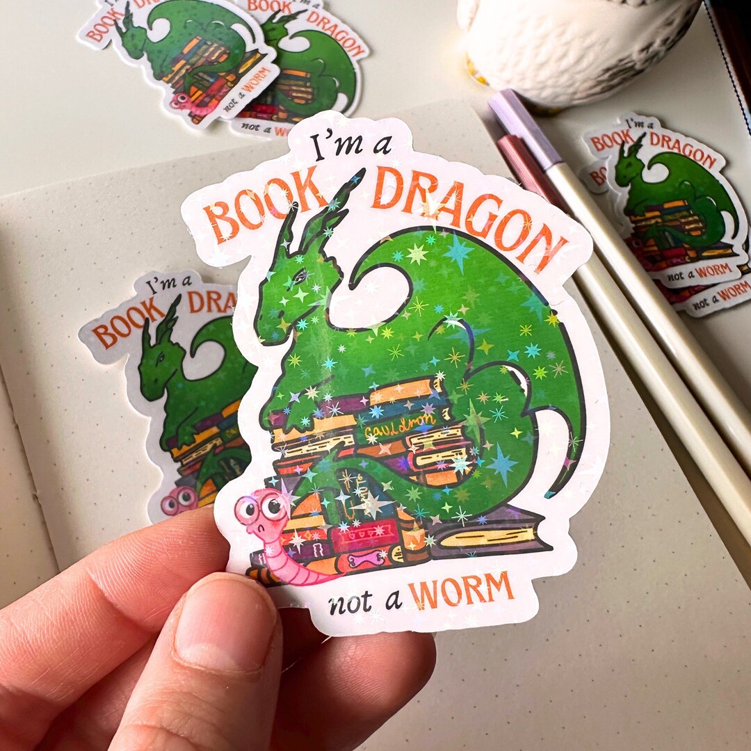Book Dragon Sticker Bookish Cute Stationery Matte Sparkly Sticker ...