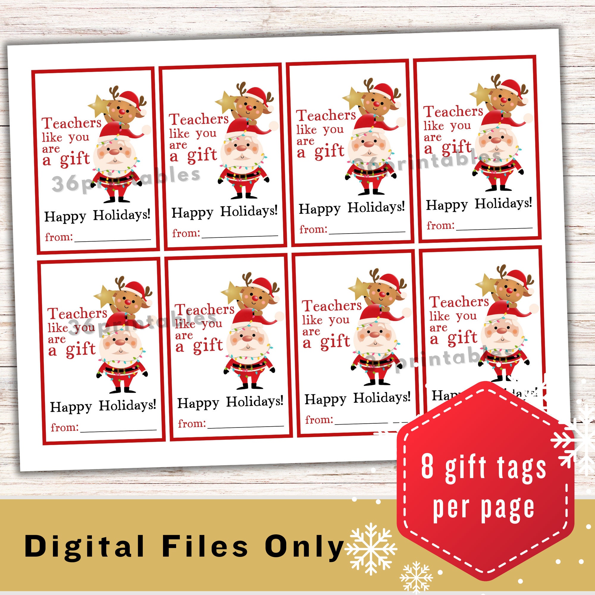 Teacher Christmas Gift Tag Printable Christmas Treat Tags Teacher Thank ...