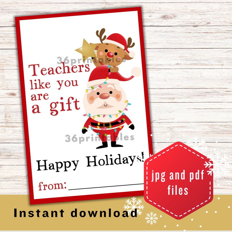 Teacher Christmas Gift Tag Printable Christmas Treat Tags Teacher Thank ...