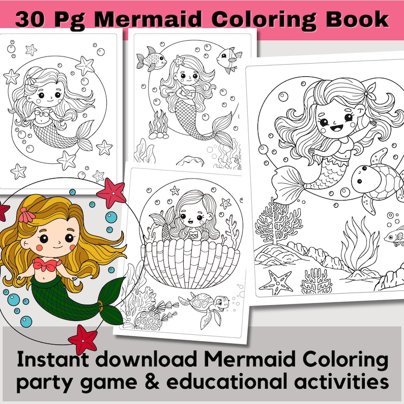 Mermaid Coloring Pages for Kids Little Mermaid Coloring Book Mermaid ...